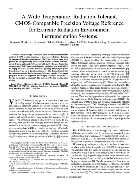 Pdf A Wide Temperature Radiation Tolerant Cmos Compatible Precision Voltage Reference For