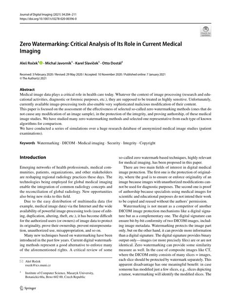 Pdf Zero Watermarking Critical Analysis Of Its Role In Current Medical Imaging