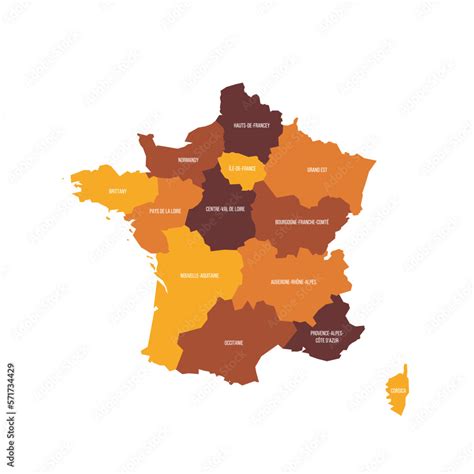 France Political Map Of Administrative Divisions Regions Flat Vector