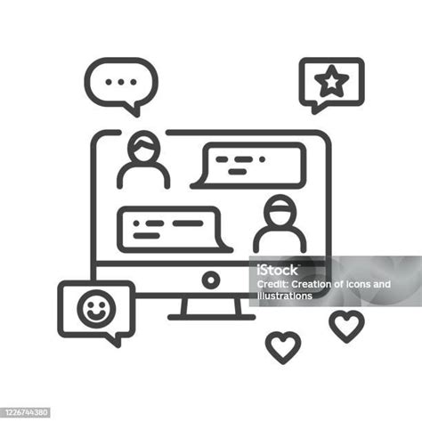 컴퓨터 검은 선 아이콘에 온라인 채팅 인터넷 통신 홈 레저 벡터 절연 그림입니다 편집 가능한 스트로크입니다 개념에 대한 스톡