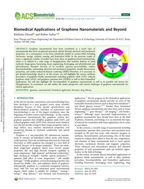 Pdf Biomedical Applications Of Graphene Nanomaterials And Beyond