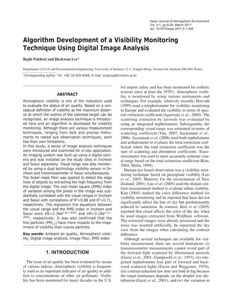 Pdf Algorithm Development Of A Visibility Monitoring Technique Using Digital Image Analysis