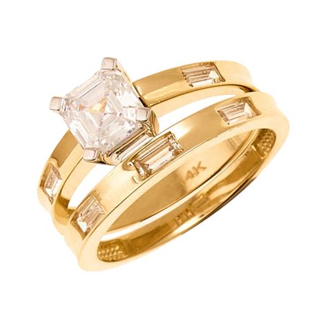 Gold Cubic Zirconia Wedding Duo Set In 14k Yellow Gold