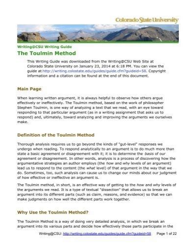 Writing Csu Writing Guide The Toulmin Method
