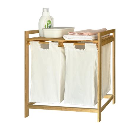 Daimix Double Laundry Hamper With Shelf Wood Laundry Basket With
