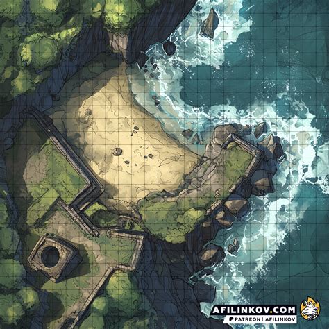 Tideworn Relic Beach Dnd Battle Maps Dnd Map Coastal Enclave