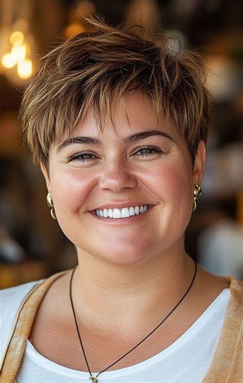 42 Short Hairstyles For Fat Faces And Double Chins Choppy Pixie With