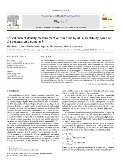 Pdf Critical Current Density Measurement Of Thin Films By Ac