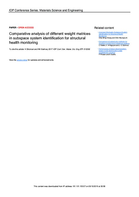 Pdf Comparative Analysis Of Different Weight Matrices In Subspace System Identification For