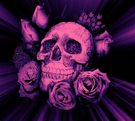 Download Purple Skulls And Roses Wallpaper