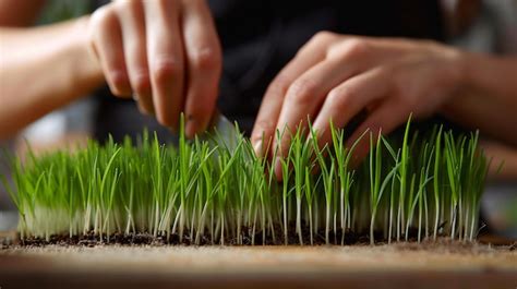 A Person Cutting Grass With A Hand On The Top Of Them Premium Ai