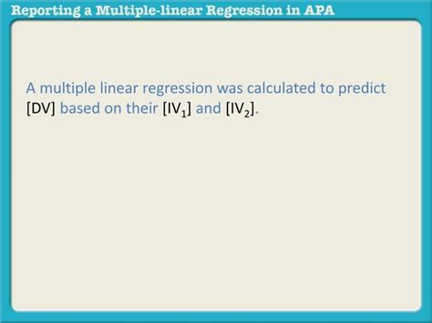 Reporting A Multiple Linear Regression In Apa Pptx