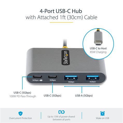 4 Port Usb C Hub With 100w Power Delivery Pass Through 2x Usb A 2x Usb C