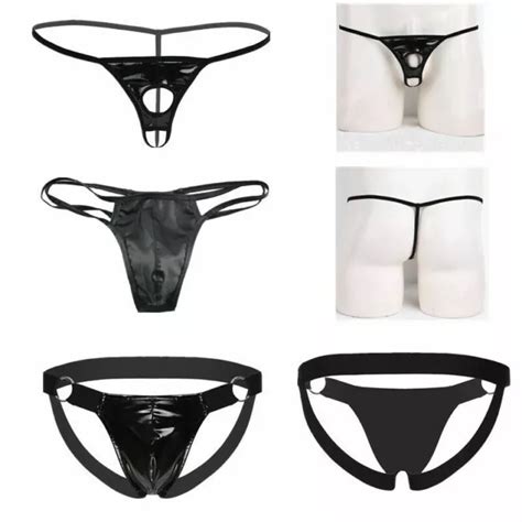 Mens Sexy Thongs Faux Leather Bikini String T Back Low Waist Jockstrap