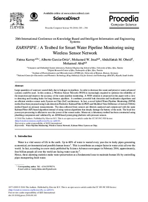 Pdf Earnpipe A Testbed For Smart Water Pipeline Monitoring Using Wireless Sensor Network