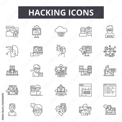 Hacking Line Icons Signs Set Vector Hacking Outline Concept Illustration Hackingprotection