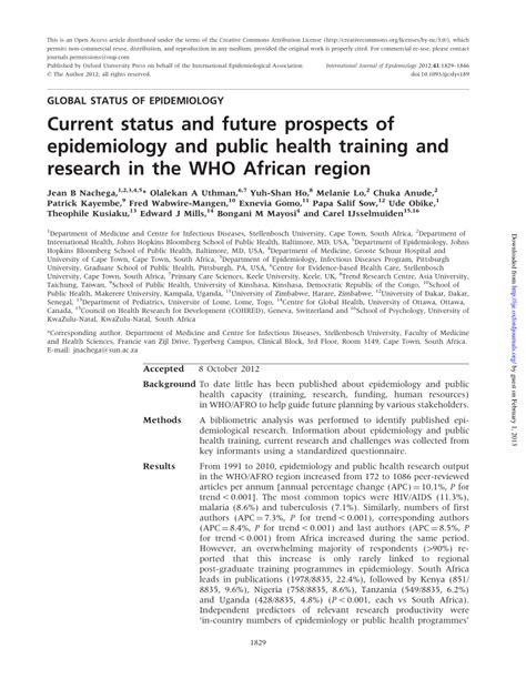 Pdf Current Status And Future Prospects Of Epidemiology And Public