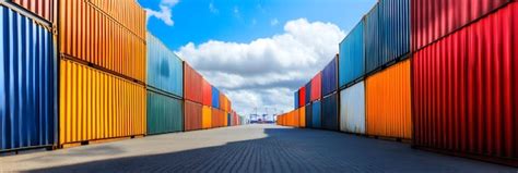 Shipping Containers Stacked At A Port Premium AI Generated Image
