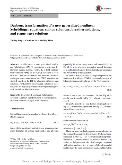Darboux Transformation Of A New Generalized Nonlinear Schrödinger