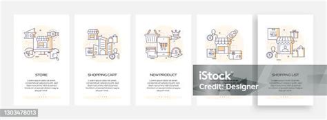 플랫 아이콘이 있는 모바일 앱 페이지 화면을 켜고 쇼핑 및 소매 개념 Ux Ui 디자인 템플릿 벡터 일러스트레이션 0명에 대한