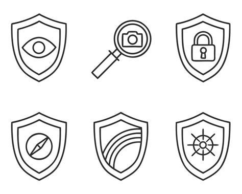 Set Of Shield Icons Representing Security Privacy Surveillance And Navigation Symbols 68201933