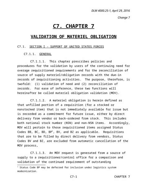 Docx Chapter 7 Validation Of Materiel Obligation · Web Viewthe