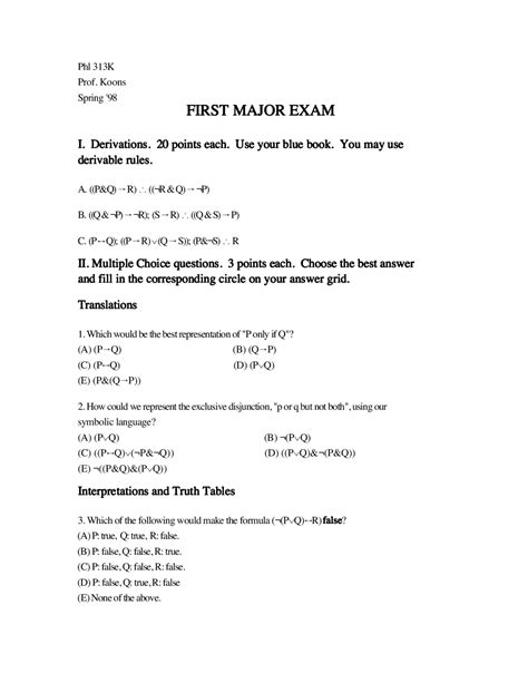 Exam For Introductory Symbolic Logic Phl 313 Docsity