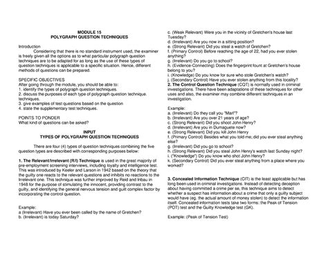 Lie Detection Techniques Module 15 Module 15 Polygraph Question