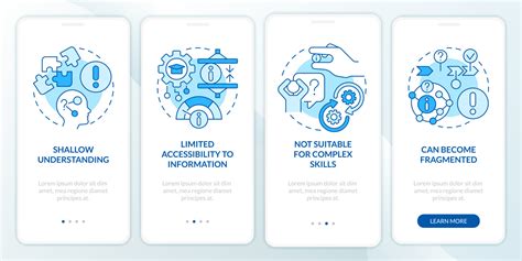Microlearning Drawbacks Blue Onboarding Mobile App Screen Walkthrough 4 Steps Editable Graphic