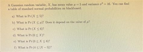 Solved A Gaussian Random Variable X Has Mean Value μ5 And