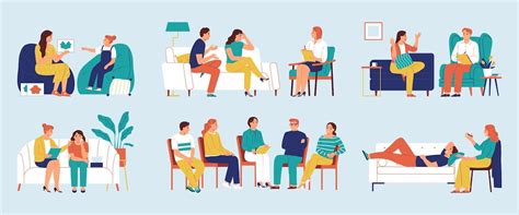 정신 장애 격리 벡터 일러스트 레이 션을 가진 사람들에게 심리적 치료를 제공하는 의사의 심리학자 평면 색상 세트 무료 벡터