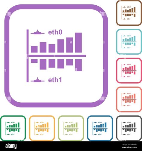 Network Statistics Simple Icons In Color Rounded Square Frames On White Background Stock Vector