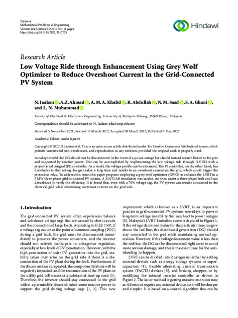 Pdf Low Voltage Ride Through Enhancement Using Grey Wolf Optimizer To Reduce Overshoot Current
