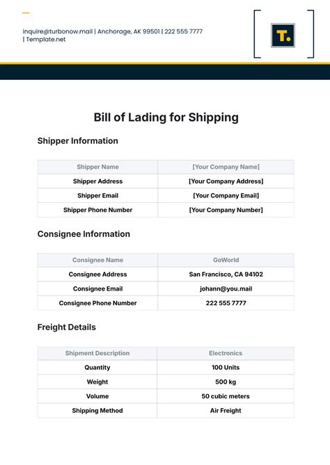 Free Bill Of Lading Templates To Edit Online