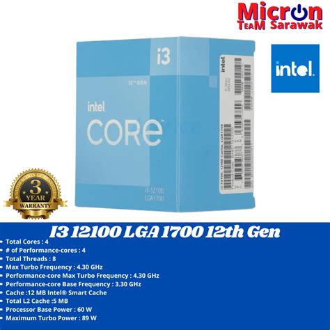 Intel Core I3 12100 Lga1700 Processor