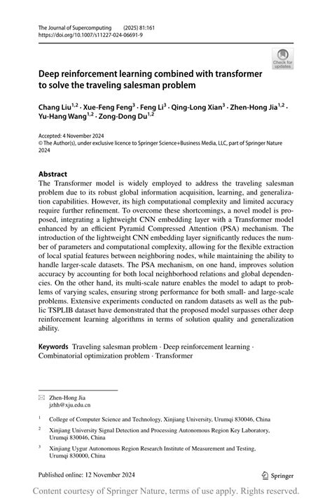Deep Reinforcement Learning Combined With Transformer To Solve The Traveling Salesman Problem