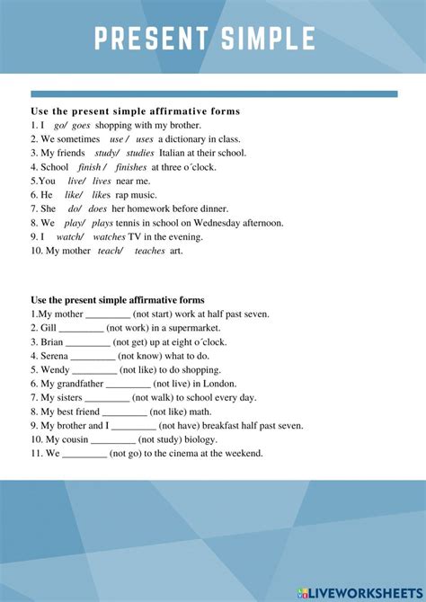Present Simple Positive Negative Questions Worksheet
