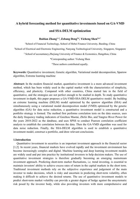 pdf a hybrid forecasting method for quantitative investments based on
