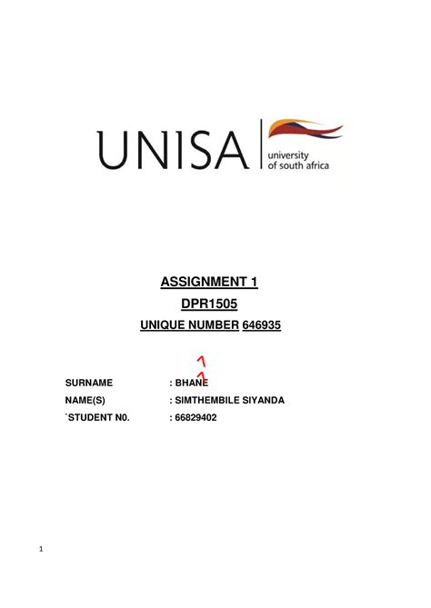 1505 Assignment 1 Assignment 1 Dpr Unique Number 646935 Surname Bhane Name S Simthembile