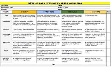Rubrica Para Evaluar Un Texto Narrativo Pdf Image To U