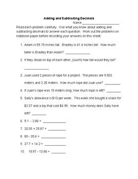 Adding And Subtracting Decimals Quiz By Crazy Cat Lady TPT
