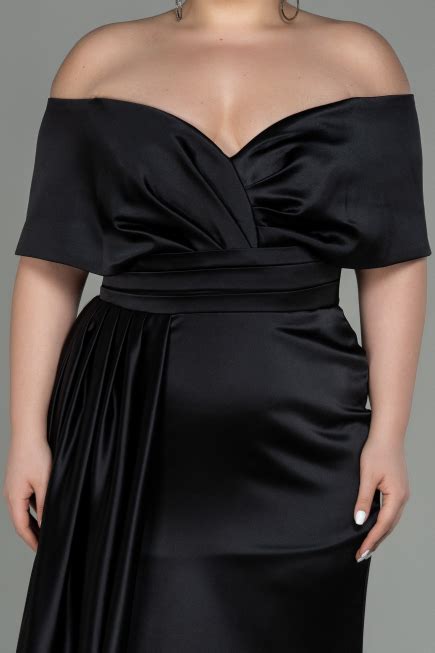 Long Black Satin Plus Size Evening Dress Abu2873