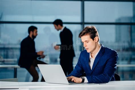 Working On Computer Laptop Online Businessman Person Using Wifi Internet Stock Image Image
