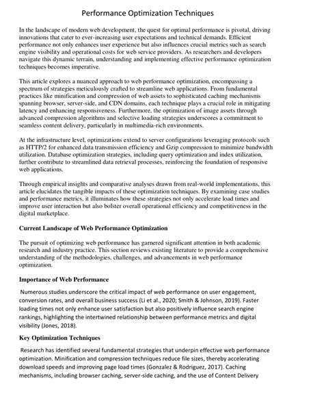 Pdf Performance Optimization Techniques