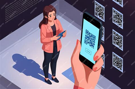 Flat 3d Isometric Woman Using Smartphone Scanning Qr Code Qr Code