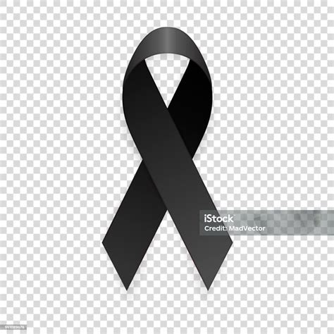 투명도 격자 배경에 고립 된 3d 현실 검은 인식 리본 아이콘 근접 촬영 벡터 애도 흑색 종 및 기호입니다 디자인 서식 파일 클립 아트 그래픽 0명에 대한 스톡 벡터 아트