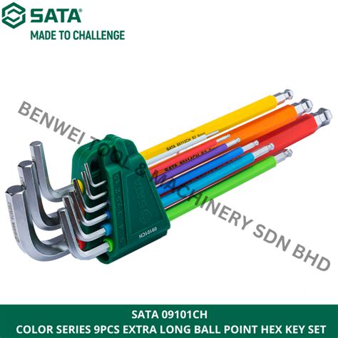 Sata 09101ch Color Series 9pcs Extra Long Ball Point Hex Key Set Mm Size Allen Key Set Lazada