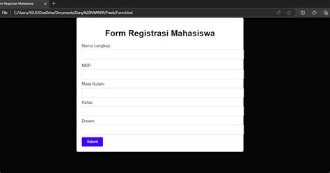 Pemrograman Web A Tugas Pertemuan 6 Membuat Form