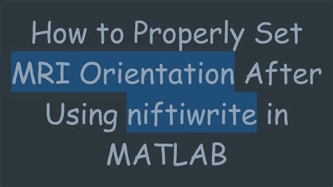 How To Properly Set Mri Orientation After Using Niftiwrite In Matlab