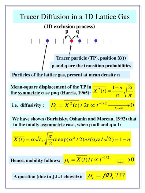Ppt Tracer Diffusion In 1d And 2d Lattice Gases Einstein Relation